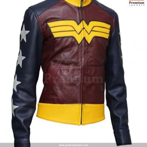 Wonder Woman Leather Jacket Dressed by Gal Gadot